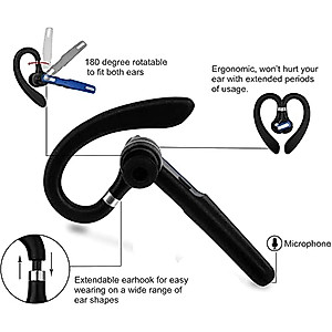 Bluetooth Headset, Wireless Bluetooth Earpiece V5.0 Hi-Fi Stereo Lightweight Headphones Hands-free Earphones with Noise Cancellation Microphone for Cellphones, Business Office/ Work Out/Trucker (Blue)