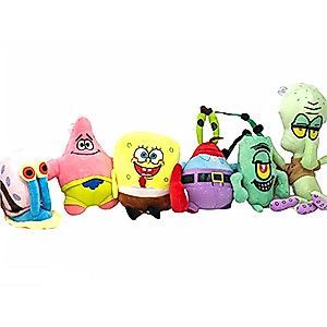 Dom-Dom Spongebob Squarepants Plush Figure Toys Comes with Keychain - Gray, Spongebob, Patrick, Squidward, Mr.Krab and Plankton