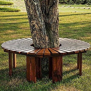 Tree Bench Wrap Around Outdoor Courtyard Bench Wooden Curved Benches Round Park Bench Outdoor Furniture,Solid Wood ​Slatted Seat Fan-Shaped Bench,Garden Tree Bench Backless Bench Patio