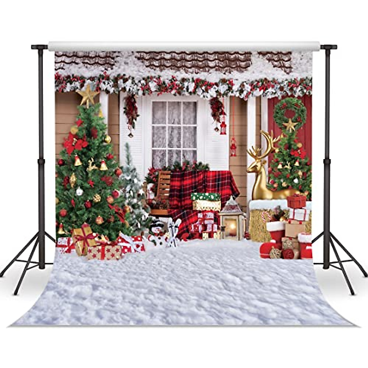 LYCGS 10X10FT Christmas Backdrop Winter Christmas Window Background Christmas Party Backdrop Xmas Tree Gift Window Photography Backdrop Christmas Window Backdrop X-65 …