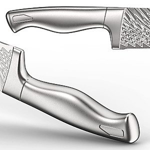 Knife Set, Damascus Kitchen Knife Set with Block, Built-in Knife Sharpener, German Stainless Steel Knife Block Set, Dishwasher Safe