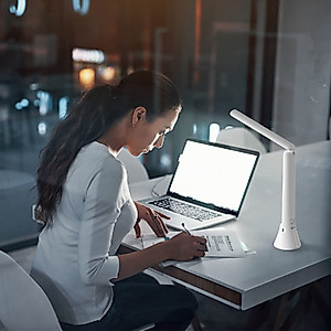 Rechargeable Desk Lamp, Foldable Portable Battery Operated Desk Lamp for Home Office, 2500mAh Cordless LED Desk Lamp with Flashlight Function, Eye Protection Study Lamp (White)