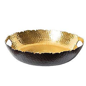 Godinger Stainless Steel Black and Gold Hammered Tray, 13X13