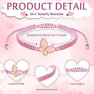 Wenqik 50 Set Quinceanera Gift for Guests Quinceanera Party Favors Butterfly Wish Bracelets Adjustable Butterfly Bracelet with Wish Cards Thank You Card and Organza Bag for 15 Year Birthday Supply