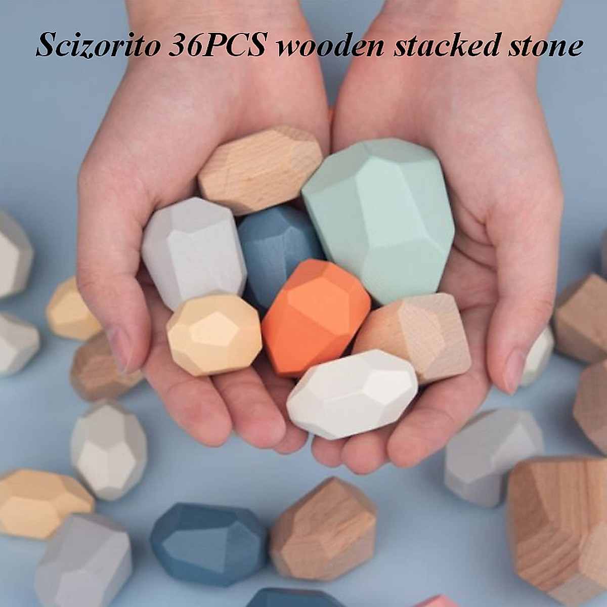 Scizorito 36 PCS Wooden Colorful Sorting Stacking Balance Stone,Lightweight Educational Preschool Learning Game, Natural Montessori Puzzle Set Toys for Children Over 3 Years Old