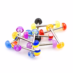 BodyJewelryOnline Pack of 10 Straight Barbells 14g with Half Ball Colorful Design