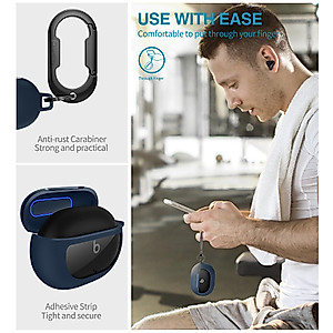 SURITCH Protective Case for Beats Studio Buds 2021, Studio Buds+ Plus 2023 Case Cover with Carabiner Keychain, Skin-friendly TPU Shockproof Protector for Earbuds Charging Case Accessories, Navy Blue