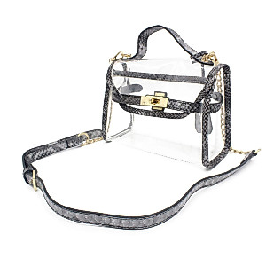 2-in-1 Snake Print Handbag Clear Stadium Shoulder Bag with Conceal Clutch Tote Bag Crossbody Purse