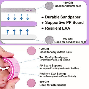 Nail File and Buffer Set (12 Pcs), Nail Files for Gel Nails Acrylic Natural Nails, limas para unas acrilicas Professional Manicure Nail File Kit 100/180 Grit Emery Board Filer Buffing Buffers Blocks