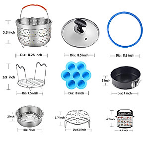 Pressure Cooker Accessories Compatible with Instant Pot 6 Qt - Steamer Basket, Silicone Sealing Rings, Springform Pan, Glass Lid, Egg Bites Mold, Egg Steamer Rack and More