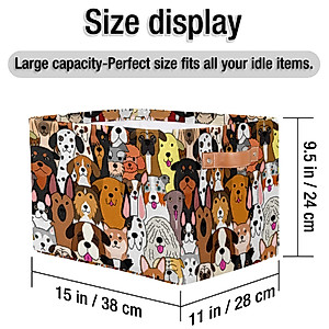 Pardick Cute Dog Puppy Storage Basket Storage Cube Bins Dog Breed Canvas Collapsible Toy Basket Organizer Waterproof Laundry Box with Handle for Shelf Closet Office Bedroom, 1PCS