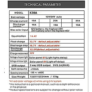 SOGTICPS 30A Solar Charge Controller 12V/24V PWM Solar Panel Battery Controller Dual DC+USB LCD Display Compatible with Sealed, Gel, and Flooded Battery