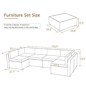 U-MAX Outdoor Sectional Furniture Chair Set with Cushions and Coffee Table,Patio PE Rattan Wicker Sofa, 7 Piece