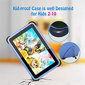 CWOWDEFU Kids Tablet 7 Inch,Android WiFi Tablet for Children,IPS HD Screen,2GB RAM 32GB ROM TF Up to 128GB,2MP+5MP,Parental Control,Kid-Proof Case with Stand,Blue