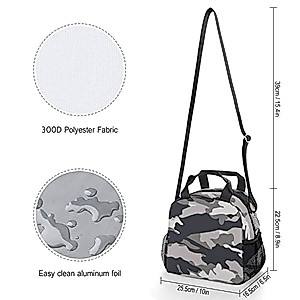 Gray Green Camouflage Printed Lunch Box Tote Bag with Handles and Shoulder Strap for Men Women Work Picnic