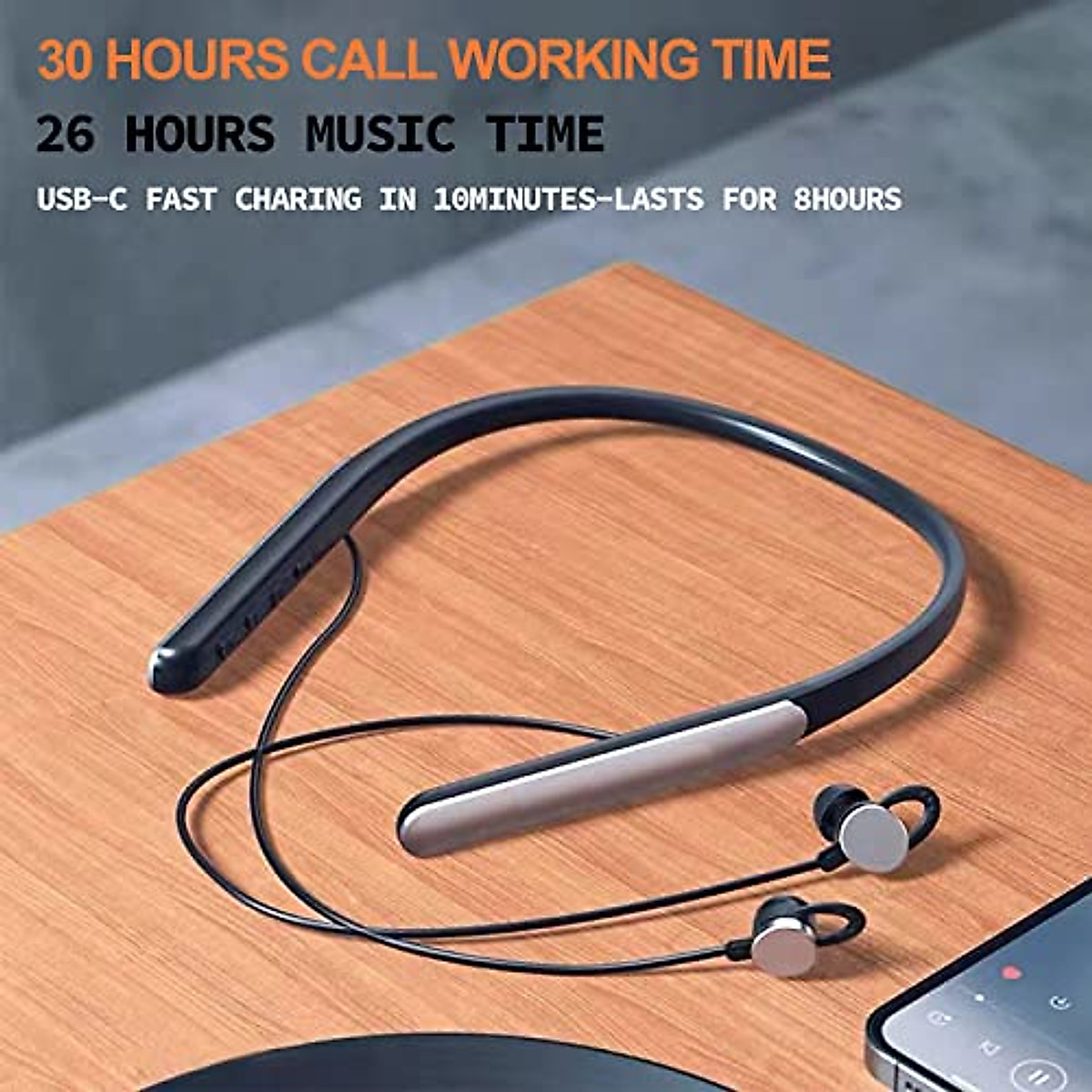 ANMISON Neckband Bluetooth Headphone,Wireless Earbuds Neckband with ENC Noise Cancelling, HiFi Stereo Clear headsets, 24H Playtime,USB-C Fast Charging,IPX7 Waterproof, Built-in Microphone (Grey)