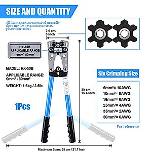 Glarks 2Pcs Wire Crimper Terminal Crimping Tool Cable Lug Crimper Cu/Al Terminal Ratchet Electrician Plier with Cable Cutter for 10, 8, 6, 4, 2, 1/0 AWG Wire Cable Cutting and Crimping