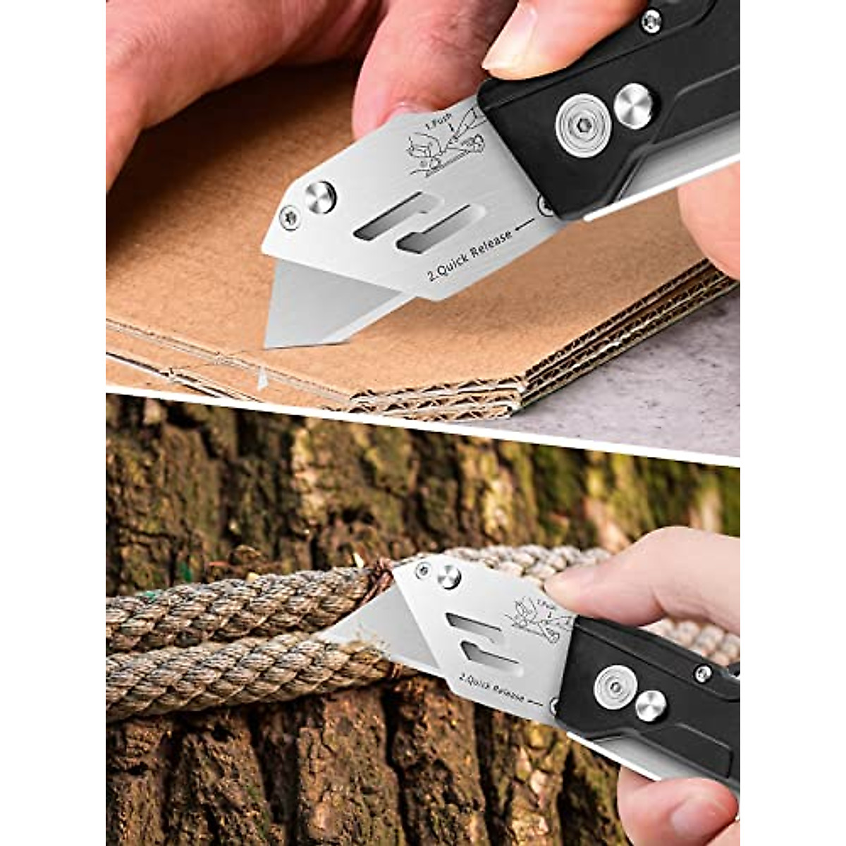 BIBURY Folding Utility Knife, Heavy Duty Box Cutter Pocket Carpet Knife, Blade Storage in Handle with 15 Extra SK5 Blades Included, Belt Clip and Safe-Locking Design