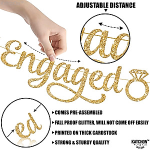 KatchOn, Gold Glitter Engaged Photo Banner - 2 String, 10 Feet, No DIY | Gold Engagement Party Decorations | Engagement Photo Banner for Bachelorette Party Decorations | She Said Yes Decorations