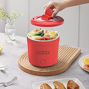 Uszeoka Ramen Cooker, Mini Electric Pot 1L, 450W Electric Hot Pot Electric Cooker, Portable Pot Noodle Cooker for Pasta Steak Egg with Over-Heating Protection, Dorm Room Cooking Appliances, Red