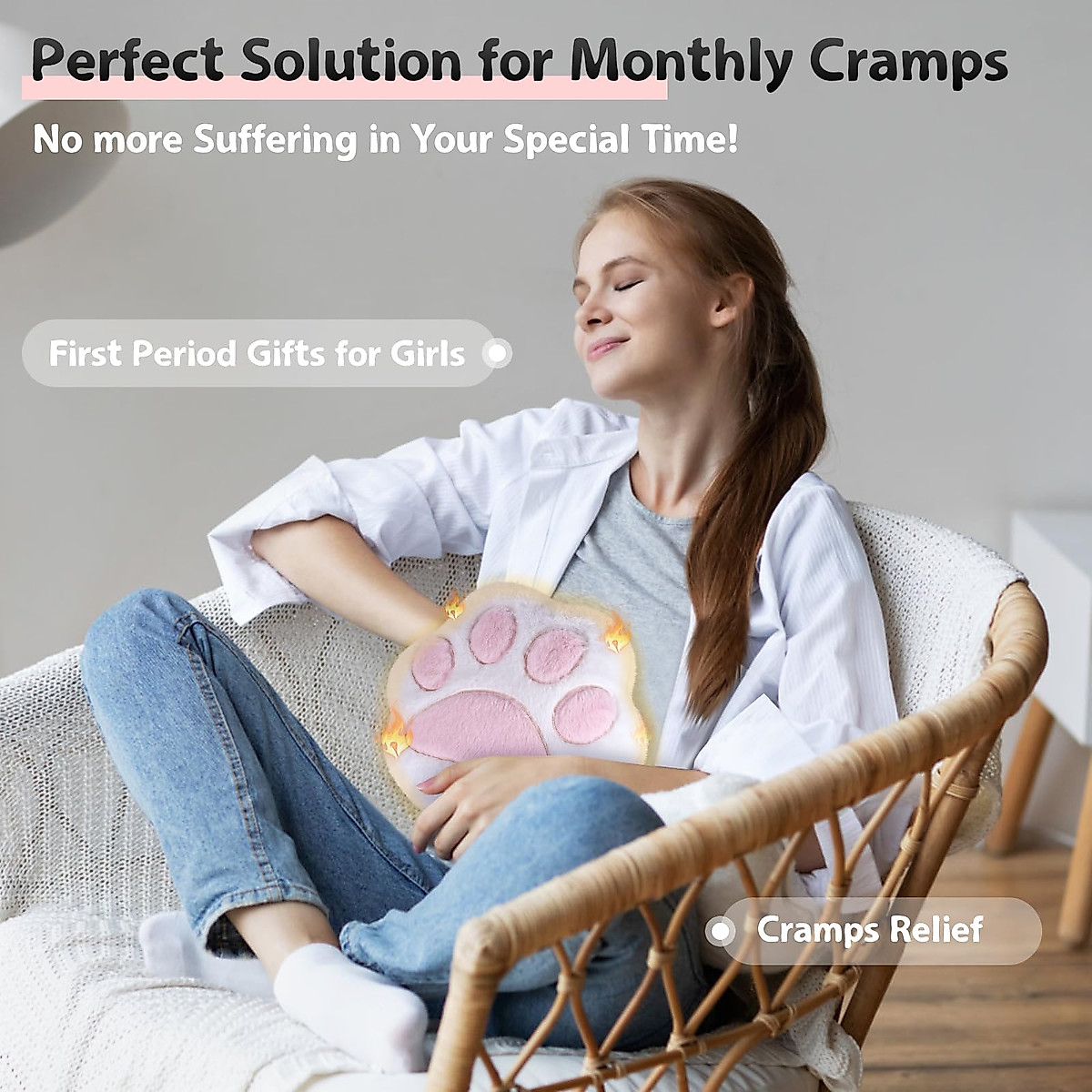 SuzziPad Ultra-Soft Microwave Heating Pads for Cramps, White Throw Pillow with Flaxseed & Cotton, Cat Paw Heat pad Microwavable for Cuddle, Warm Compress Moist Heat Pack for Pain Relief & Relaxation