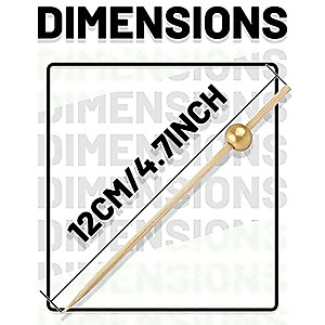 Gold Pearl Cocktail Picks, 200 Pcs Reusable Toothpicks for Appetizers, 4.7 Inch Handmade Bamboo Skewers for Party