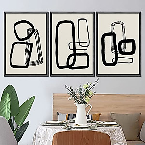 SIGNLEADER Framed Canvas Print Wall Art Set Mid-Century Geometric Square Polygons Abstract Shapes Illustrations Modern Art Minimalism Decorative for Living Room, Bedroom, Office - 16"x24"x3 Black