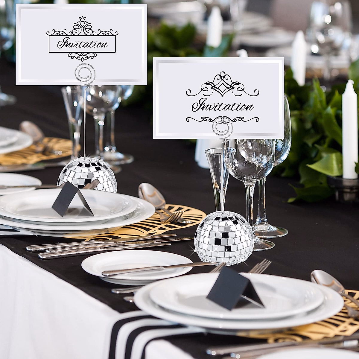 Maitys Disco Ball Place Card Holder Table Number Holders Disco Silver Picture Holders Photo Stand Swirl Wire Place Name Card Clips Picture Holder Stand for Christmas Wedding Party(2 Inch, 60 Pcs)