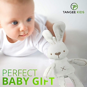 TANGEE KIDS Baby Shower Gift 7 Piece Ivory White (0-3 Months), Newborn Premium Cotton Baby Clothes Boy Girl, Gift Registry, Bodysuits, Bib, Hooded Blanket, Mittens, Hat, Stuffed Toy