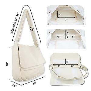 Canvas Messenger Bag Cross Body Bag Shoulder Bag Simple Design Thick and Sturdy (Beige)