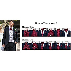 HISDERN Men's Cravats Black Ascot Ties for Men Paisley and Pocket Square Set Woven Classic Floral Ascot Scarf for Men Handkerchief Wedding Party