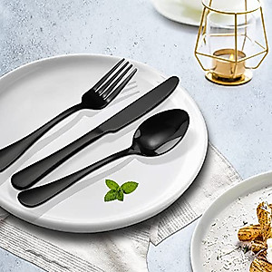 48-Piece Black Silverware Set with Steak Knives, Stainless Steel Flatware Cutlery Set for 8,Stain Finish Tableware Kitchen Utensil Set Includes Spoons Forks Knives, Dishwasher Safe