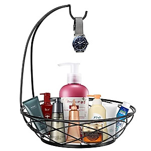 PT COVER Fruit Bowl with Banana Hanger - Fruit Basket for Kitchen Counter with Holder - Black Chrome