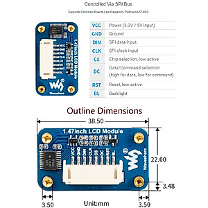 waveshare 1.47inch Round LCD Display Module for Arduin/Raspberry Pi/STM32, IPS Screen Monitor 172x320 Resolution,SPI Interface 262K RGB Colors, Clear and Colorful Displaying Effect