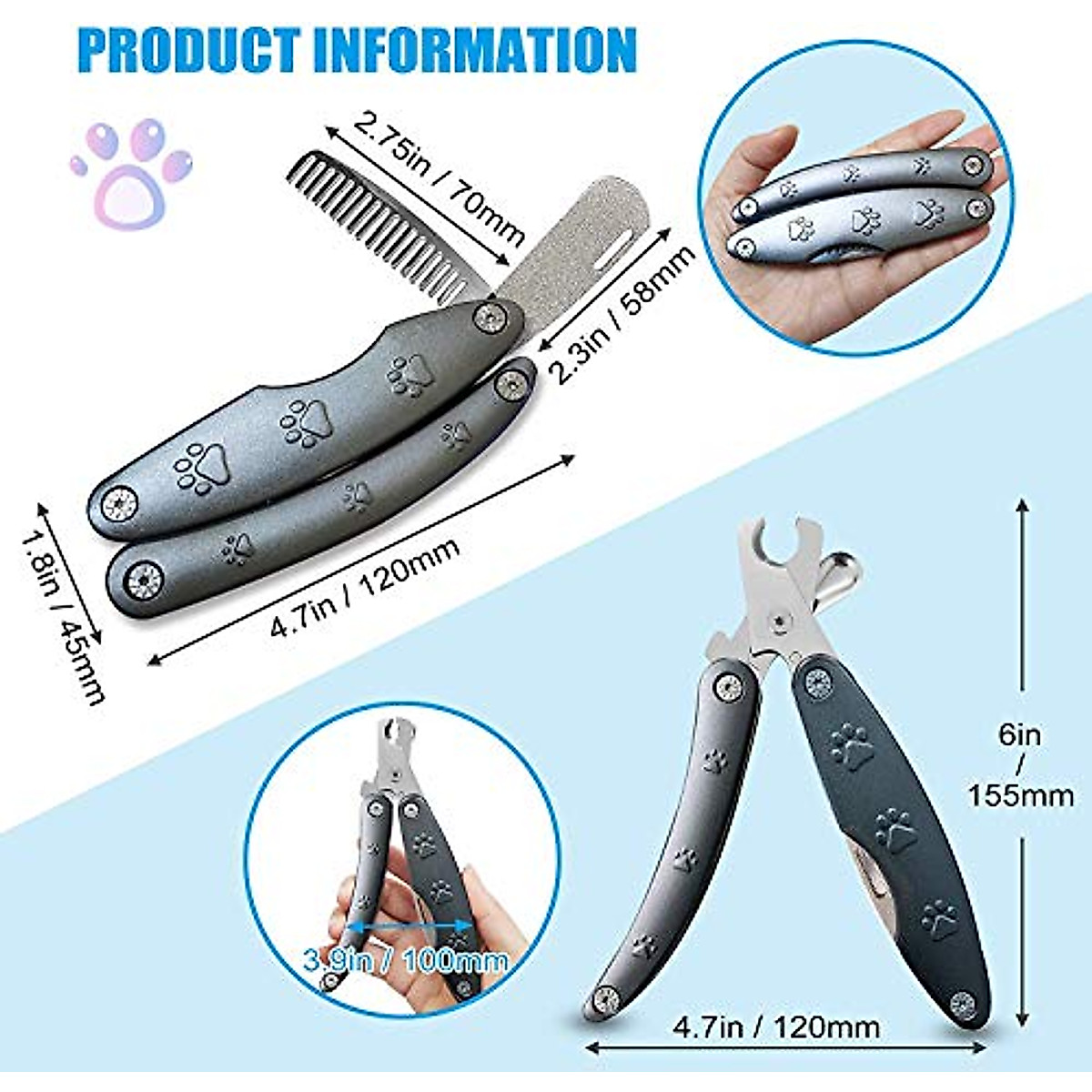 Quiet Sharp Dog Nail Clippers for X Large Medium Small Size Breed, Heavy Duty Metal Dog Nail Trimmers for Dogs < 200Lbs