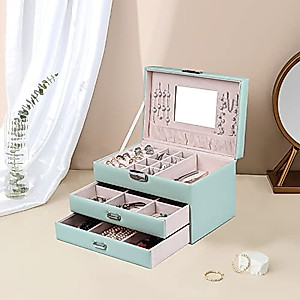 Jewelry Box with 3 Layers PU Leather Lockable Jewelry Storage Organizer with Velvet Lining Portable Leather Jewelry Box for Storing Watch, Earring, Ring, Chain, Bracelet