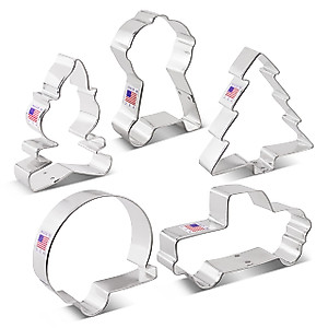 Camping Cookie Cutters 5-Pc. Set Made in the USA by Ann Clark, Camper, Campfire, Vintage Truck, Grill, Pine Tree