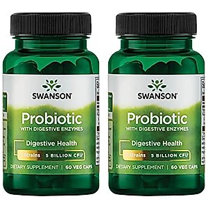 Swanson Probiotic with Digestive Enzymes 5 Billion Cfu 60 Veg Capsules (2 Pack)