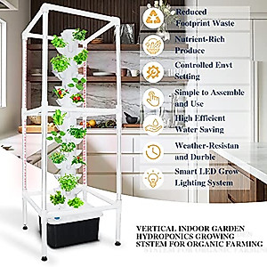 Tower Garden Hydroponics Growing System,Indoor Vertical Garden 2.0 with Double Layer 8 Sections LED Timed Grow Light,5 PCS Nursery Germination Kit Including 2Pcs Smart Plug,Water Level,Pouring Funnel