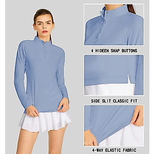 CQC Women's Long Sleeve Golf Polo Shirts Moisture Wicking Quick Dry Athletic Shirts with Buttons UPF 50+ Tennis Sports Tops Baby Blue XXL