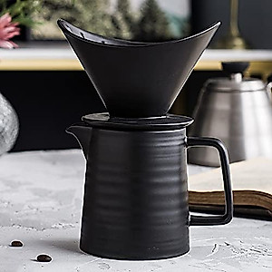 Ceramic Pour Over Coffee Maker, V60 Dripper & Decanter, Hand Brewer Durable Pot, Cone Funnel Coffee Drip with Black Coffee Filter Pot 1-2 Cup