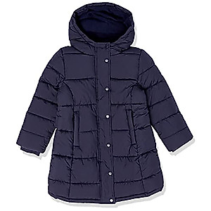 Amazon Essentials Girls' Long Heavyweight Hooded Puffer Jacket, Navy, X-Large