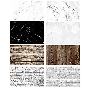 Food Photography Backdrops Paper 4 Pack Kit 22x34Inch/ 56x86cm Double Sided Photo Background Rolls Marble Wood Flat Lay for Product Jewelry Tabletop Prop Pictures, 8 Patterns