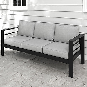 Kiss the Water Patio Couch Aluminum Outdoor Sofa with 3 Seats, All-Weather Metal Outdoor Couch with 5" Thick and Soft Cushion, Deep Seating Patio Sofa for Balcony, Porch, Backyard
