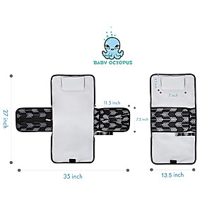 Portable Baby Changing Pad + Octopus Toy Bundle - Large Waterproof Diaper Changing Table Contoured Mattress with Soft Memory Foam Pillow – Travel-Friendly Infant Change Station Mat Set for Mom & Dad