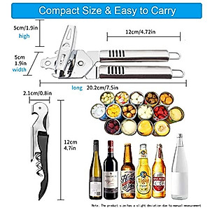 QOMJT Can Opener Manual,Classic Multifunction Can Opener,Food-Safe Stainless Steel, Smooth Edge for Elderly with Arthritis- (3-IN-1-Silver)
