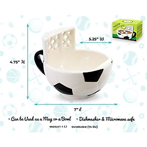MAX'IS Creations The Soccer Mug with a Goal, Novelty Funny Coffee Mug for Kids, Soccer Ball Soup Rice Cereal Bowl, Soccer Player Coach Cup Boys Girls 8-12 12-14 5-8, 14oz