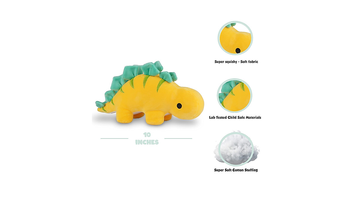 Avocatt Yellow Stegosaurus Plush Toy - Cute 10-Inch Dinosaur for Kids ...