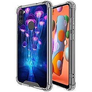 DeweiDirect Clear Case for Samsung Galaxy A11 with Jellyfish Designer Art170 Pattern Slim Transparent TPU Four Corners Reinforced Protection Shockproof Scratch-Resistant