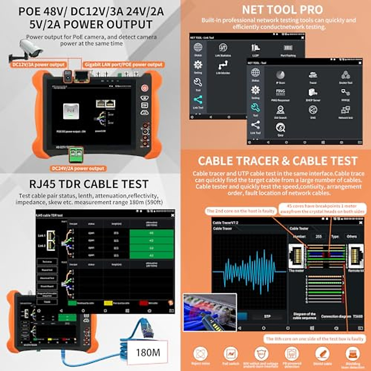 Rsrteng X9-MOVTADHS CCTV Tester,8K 32MP 12MP IP Camera Tester,4K 8MP TVI/CVI/AHD/SDI/CVBS CCTV Monitor Support DMM, OPM, VFL, TDR,Network Tools,WiFi,HDMI